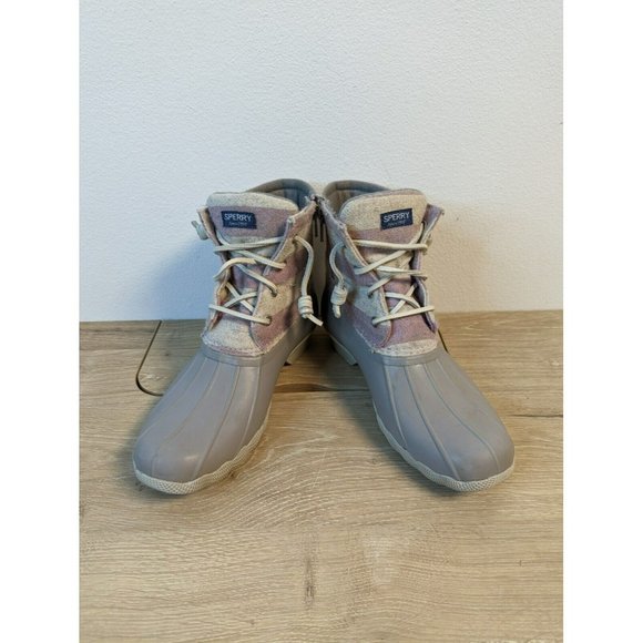 Sperry | Shoes | Sperry Girls Saltwater Gray Lace Up Zip Duck Rain ...